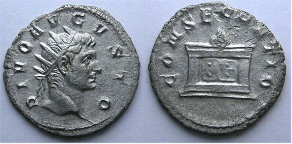 Augustus AR Antoninianus. DIVO AVGVSTO, Radiate head of Augustus right ...